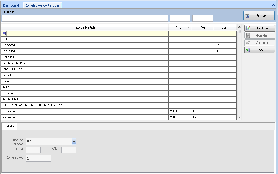 Correlativos de Partidas - Brilo ERP Docs